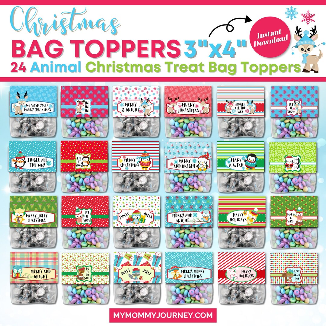 Christmas Bag Toppers 3 Inches Animals, 24 Printable Christmas Treat ...