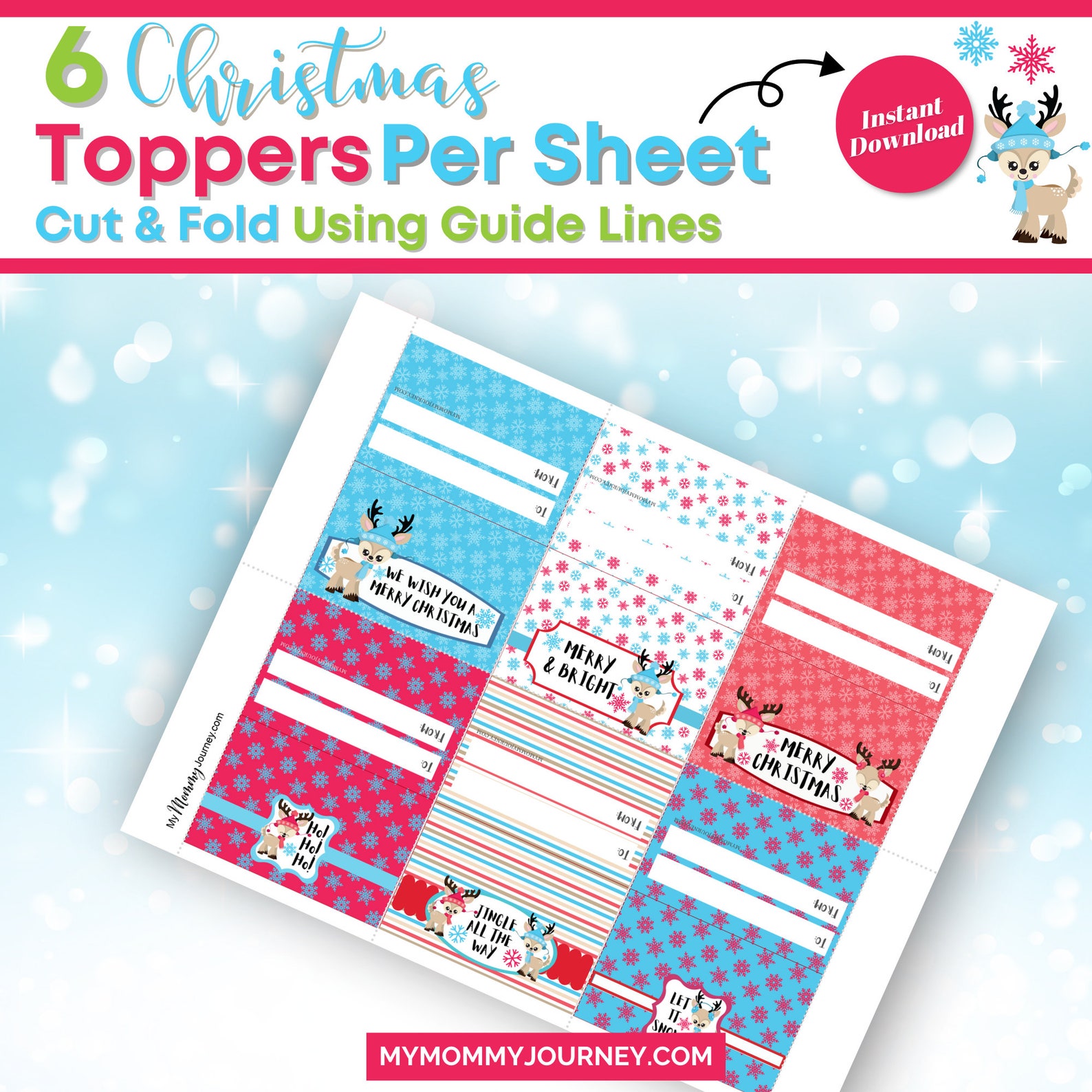 Christmas Bag Toppers 3 Inches Animals, 24 Printable Christmas Treat ...