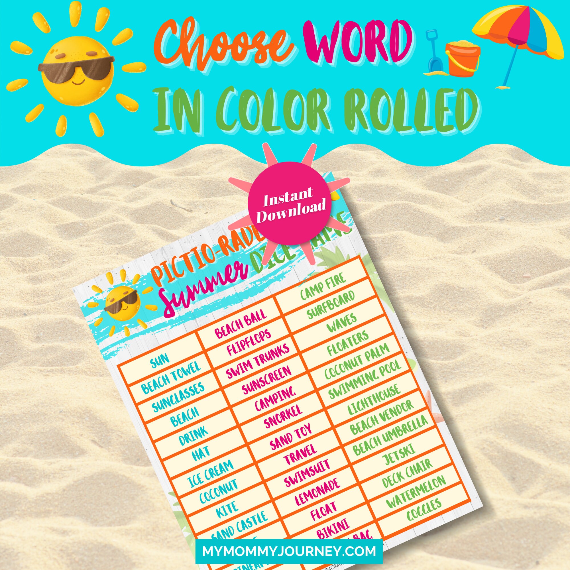 Summer Pictionary Charades Dice Game, Summer Dice Game, Pictionary ...