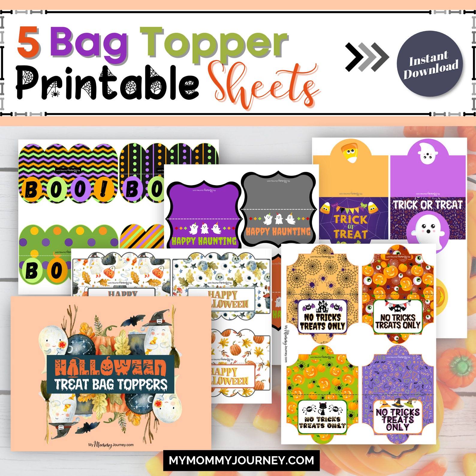 Halloween Treat Bag Toppers, Printable Candy Favor Bag Tag, Halloween ...