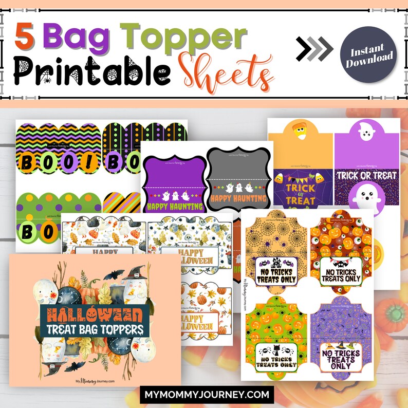 Halloween Treat Bag Toppers, Printable Candy Favor Bag Tag, Halloween ...