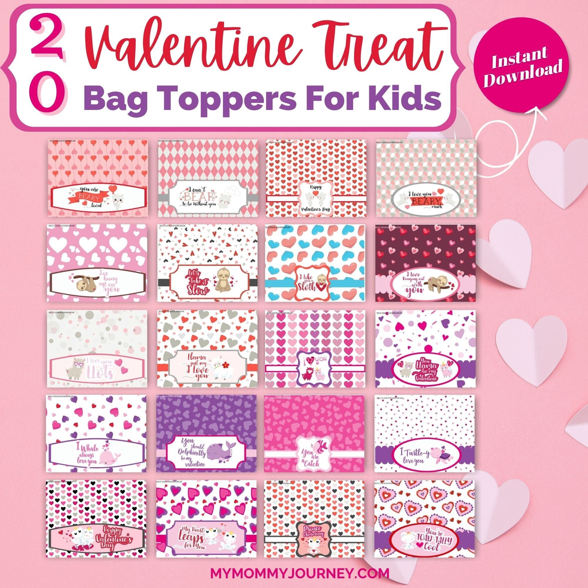 Valentine Treat Bag Toppers for Kids| Printable Valentine Favor Bag ...