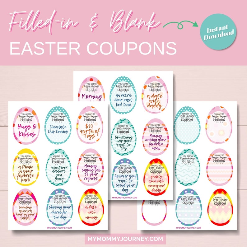 Printable Easter Egg Coupons for Kids, Kids Easter Basket Stuffer ...