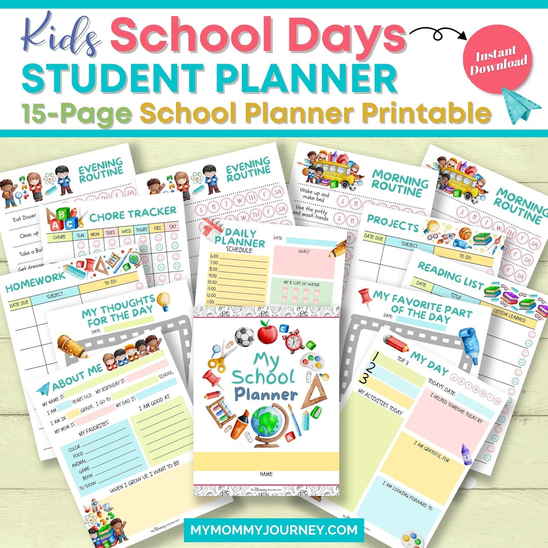 Kids School Days Student Planner, Back to School Planner Printable ...