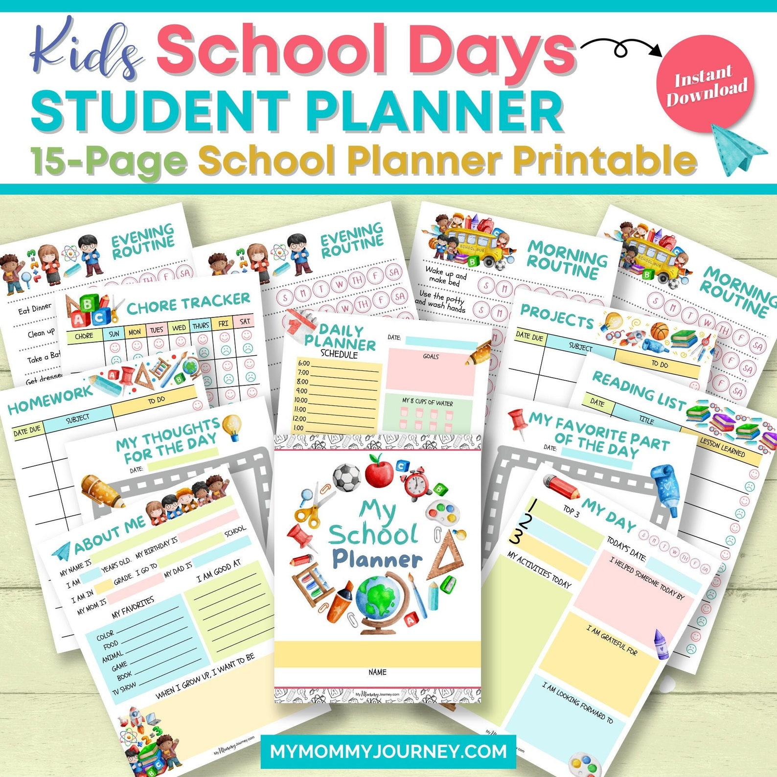 Kids School Days Student Planner, Back to School Planner Printable ...