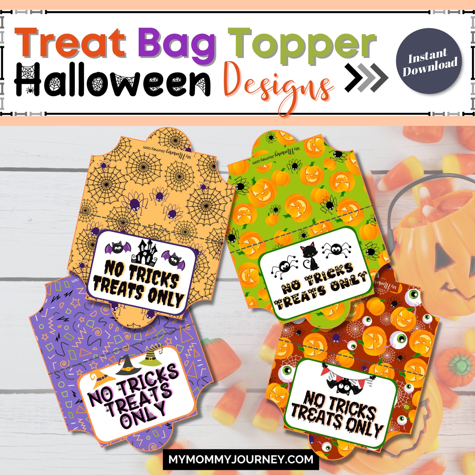 Halloween Treat Bag Toppers, Printable Candy Favor Bag Tag, Halloween ...