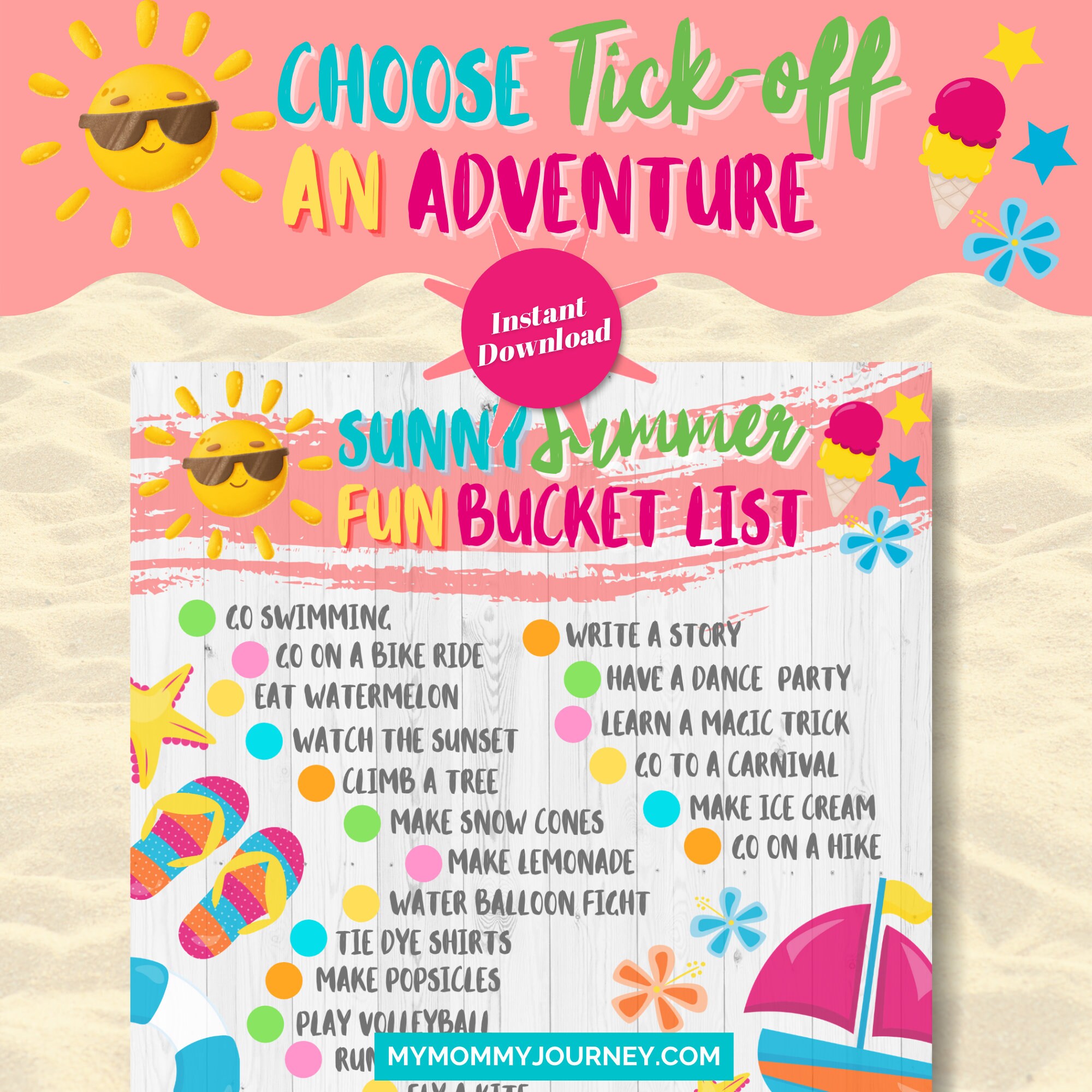 Sunny Summer Bucket List, Printable Summer Activity Checklist for Kids ...
