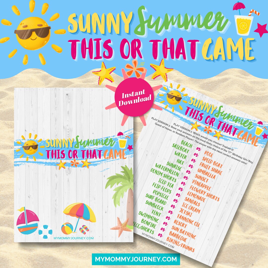 Sunny Summer This or That Game, Summer Would You Rather Game, Printable ...