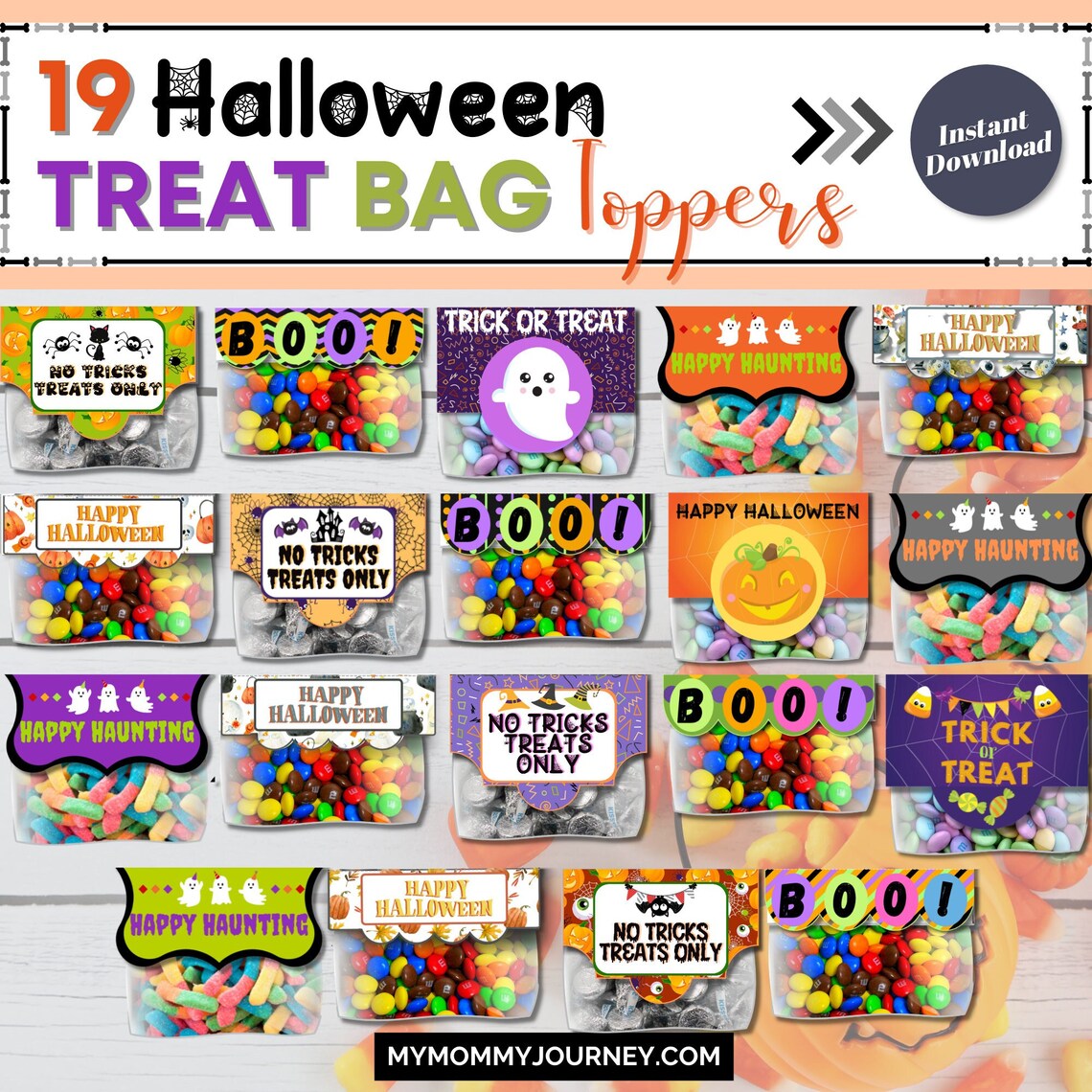 Halloween Treat Bag Toppers, Printable Candy Favor Bag Tag, Halloween ...