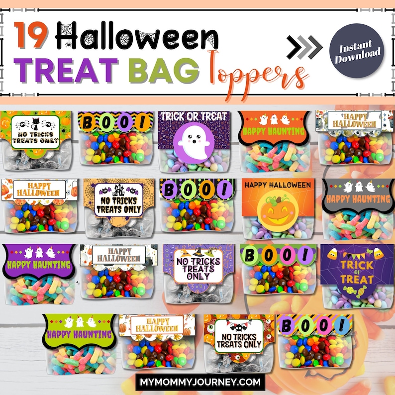 Halloween Treat Bag Toppers, Printable Candy Favor Bag Tag, Halloween ...