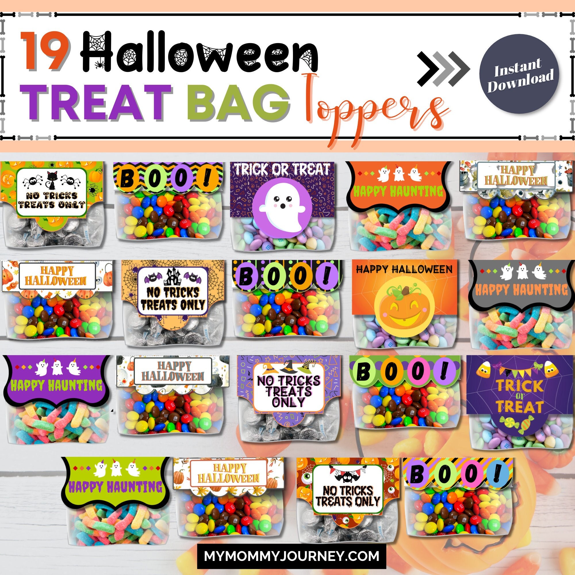 Halloween Treat Bag Toppers, Printable Candy Favor Bag Tag, Halloween ...