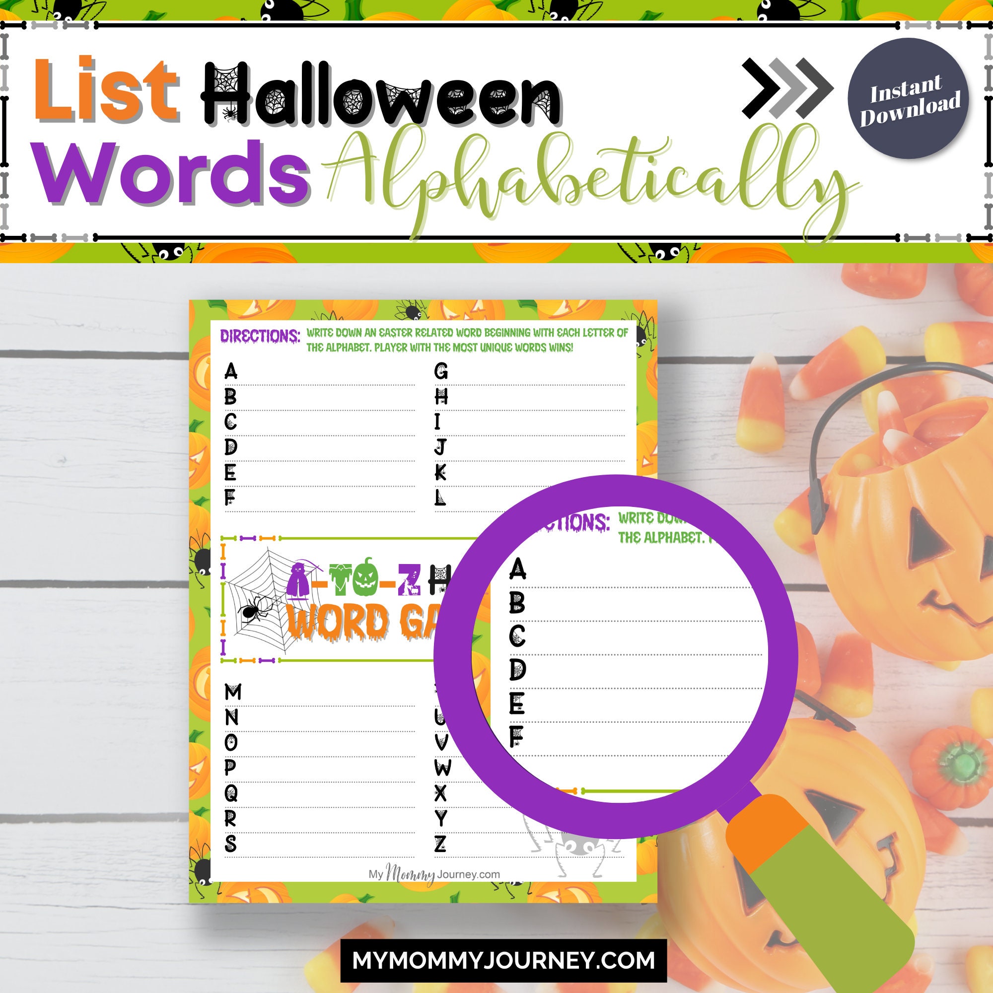 A to Z Halloween Word Game, Printable Halloween A Z Game, Halloween ...