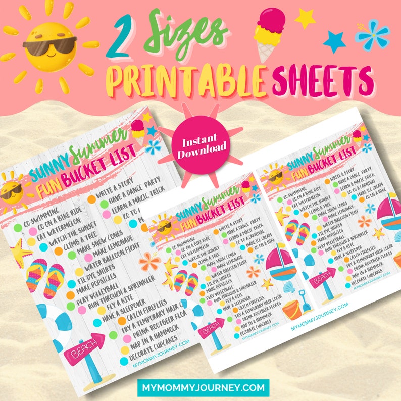Sunny Summer Bucket List, Printable Summer Activity Checklist for Kids ...