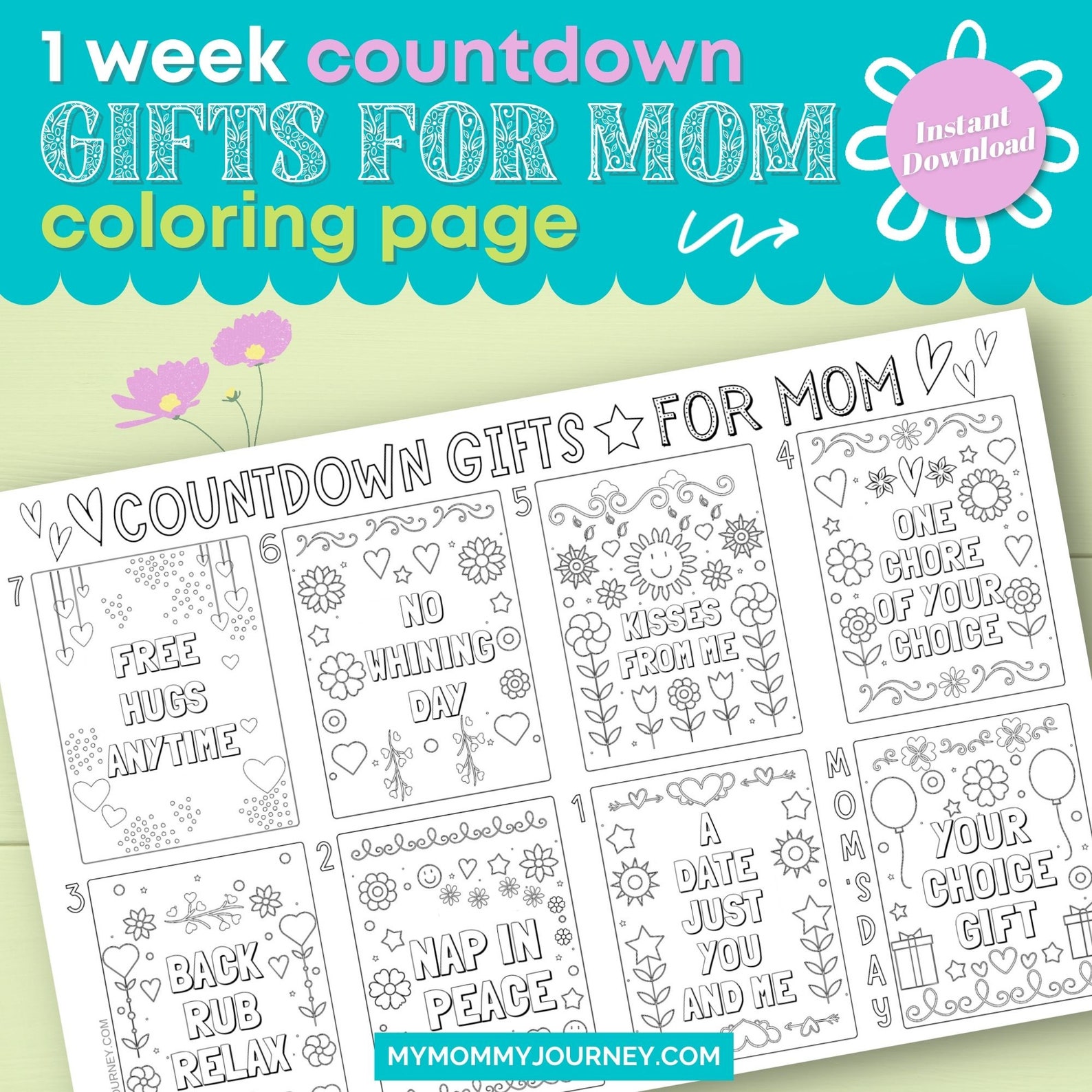 Countdown Gifts for Mom Coloring Sheets, Printable Coloring Coupon ...