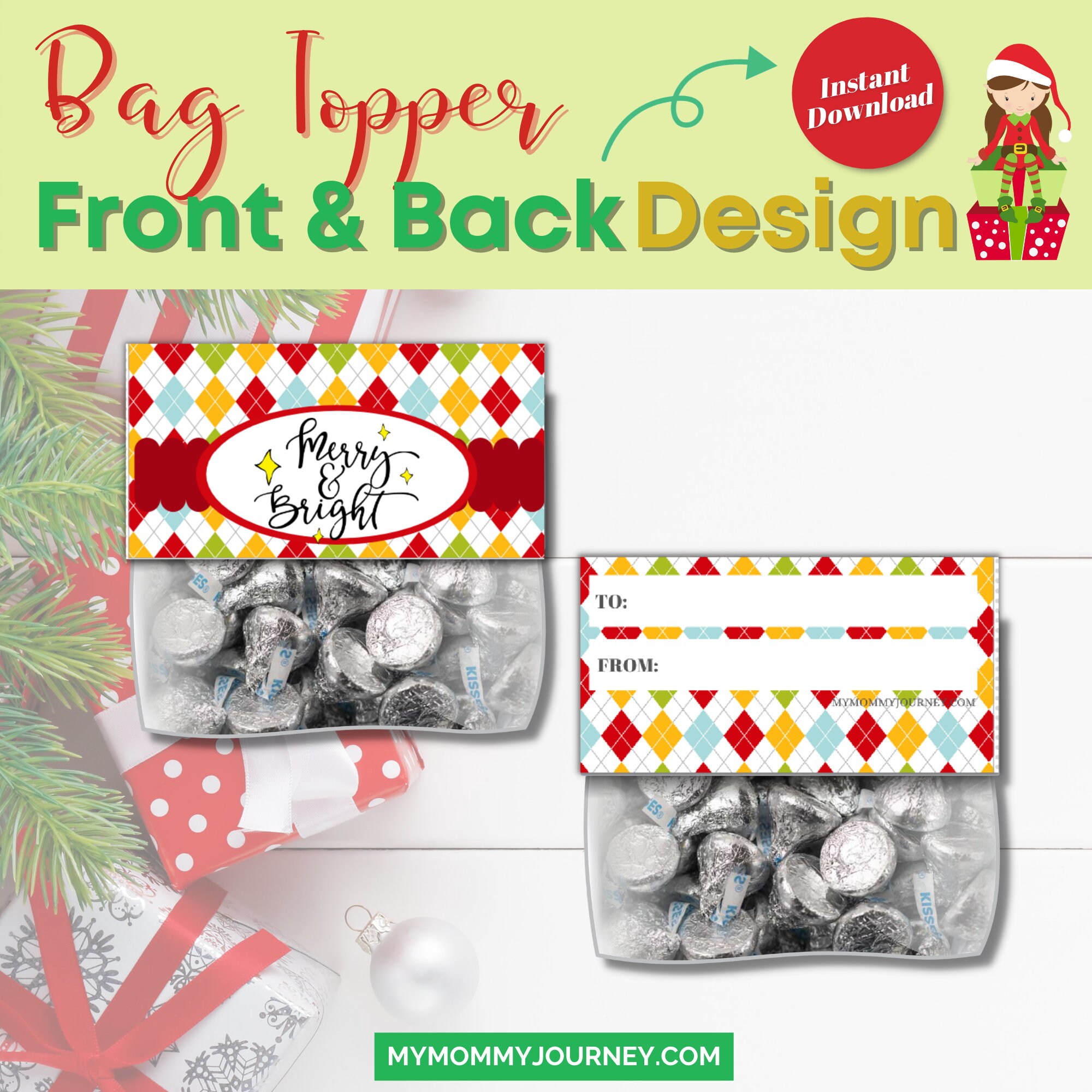 Christmas Bag Toppers 3 Inches, 12 Printable Christmas Treat Bag ...