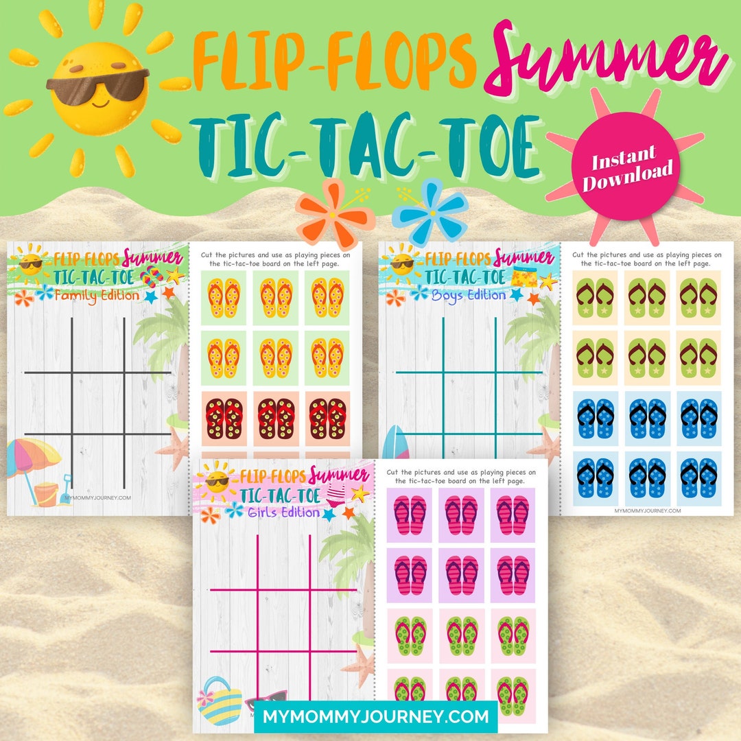 Flip-flops Summer Tic Tac Toe Game, Tic Tac Toe Printable Board Game ...