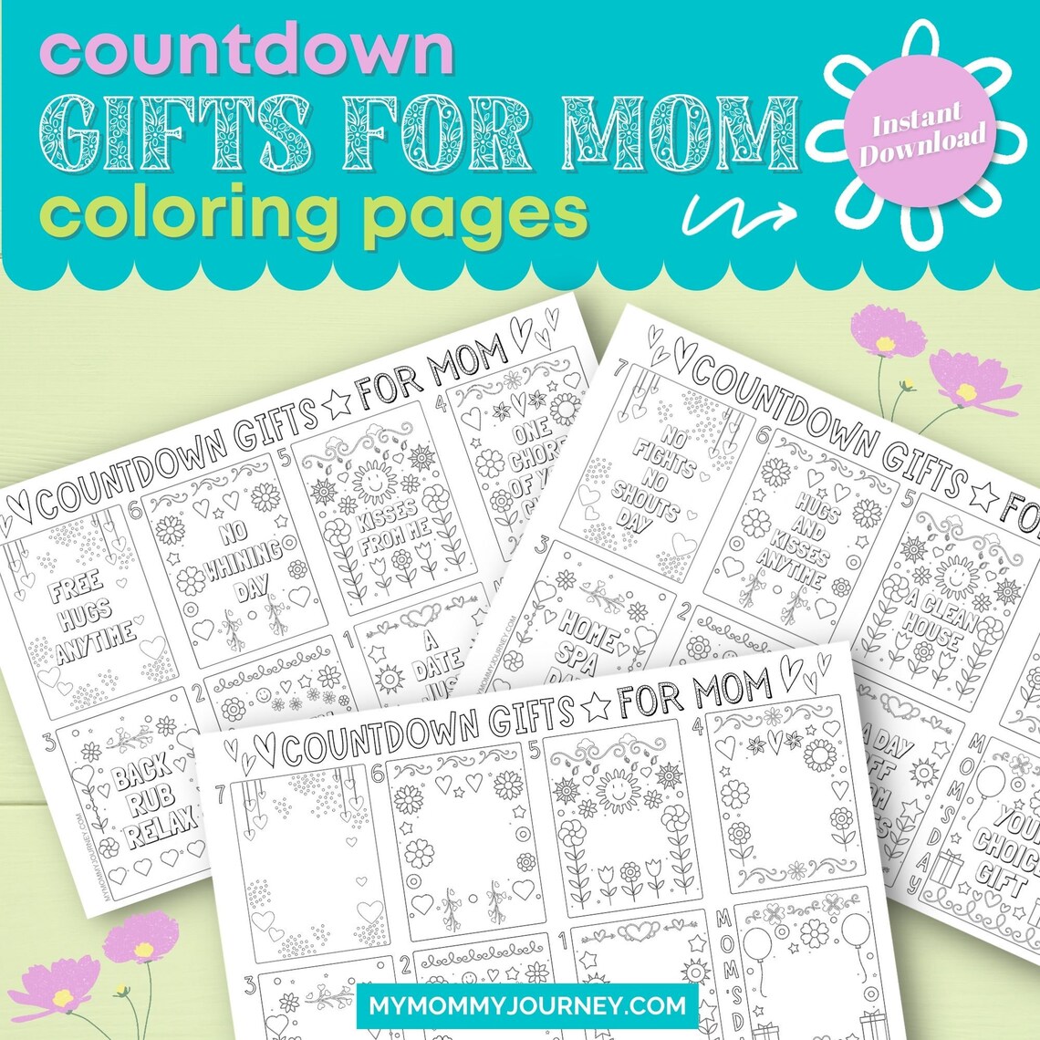 Countdown Gifts for Mom Coloring Sheets, Printable Coloring Coupon ...