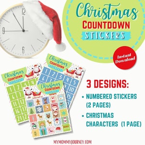 Christmas Countdown Stickers Printable Countdown Stickers - Etsy