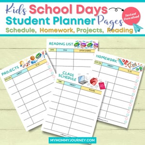 Kids School Days Student Planner, Back to School Planner Printable ...