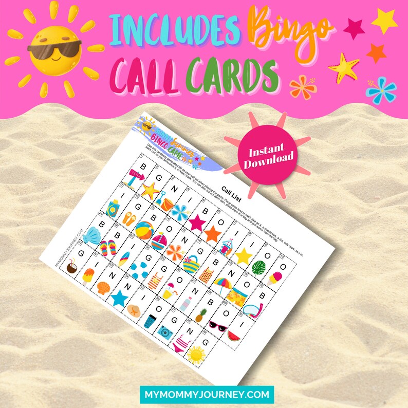 20 Sunny Summer Bingo Game Half-page Cards, Printable Bingo Summer Game ...