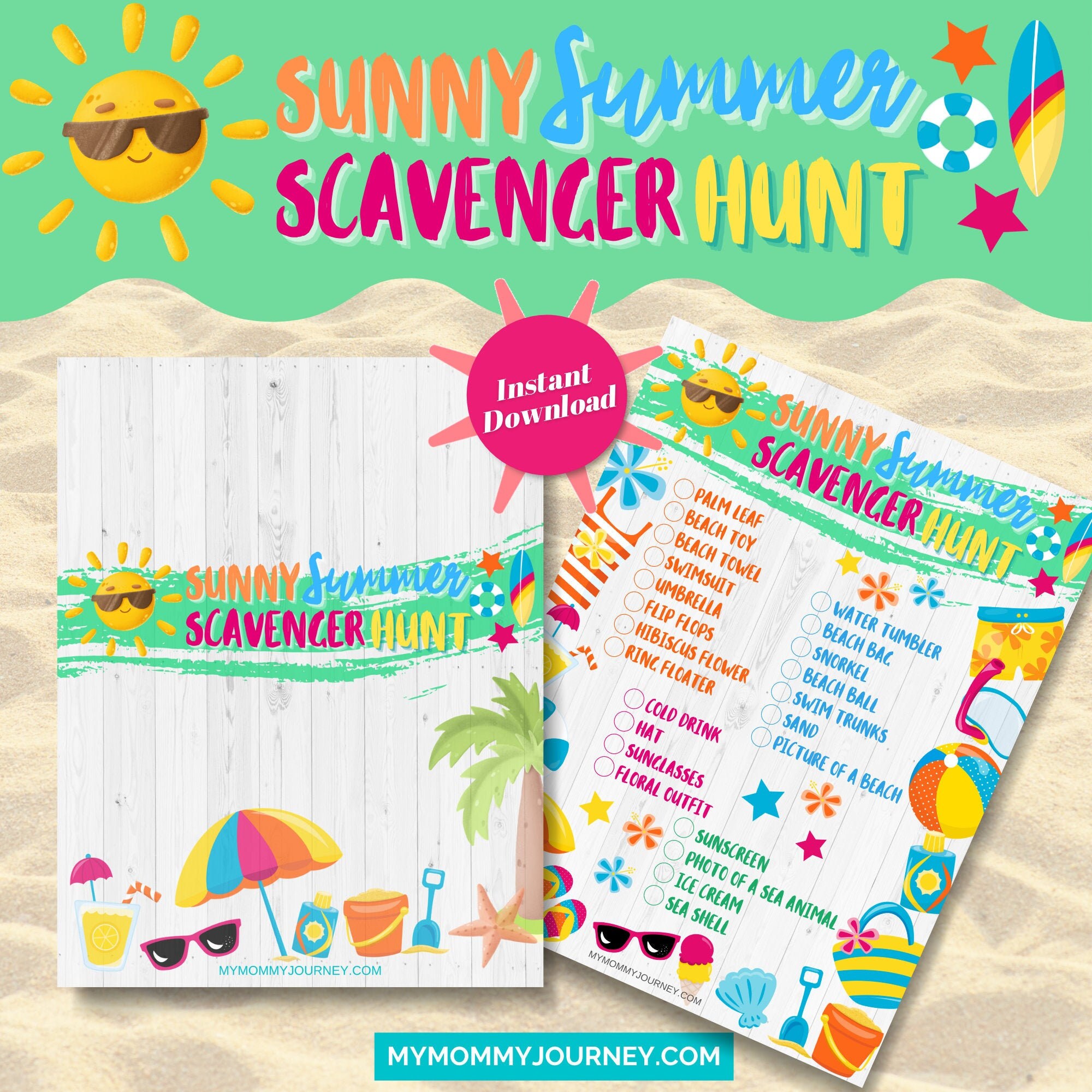 Sunny Summer Scavenger Hunt, Summer Treasure Hunt Game, Summer Search ...