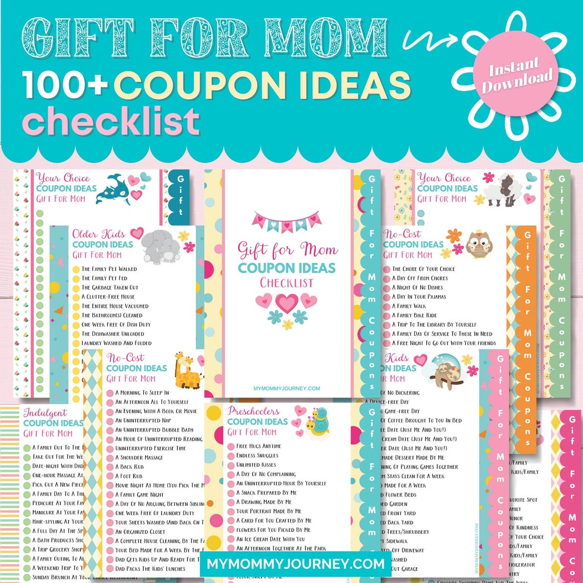 100 Gift for Mom Coupon Ideas Checklist, Printable Mothers Day Gift ...
