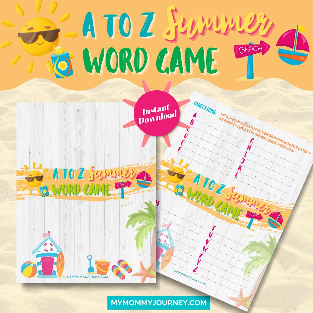 A to Z Summer Word Game, A to Z Printable Summer Party Game, Summer ...