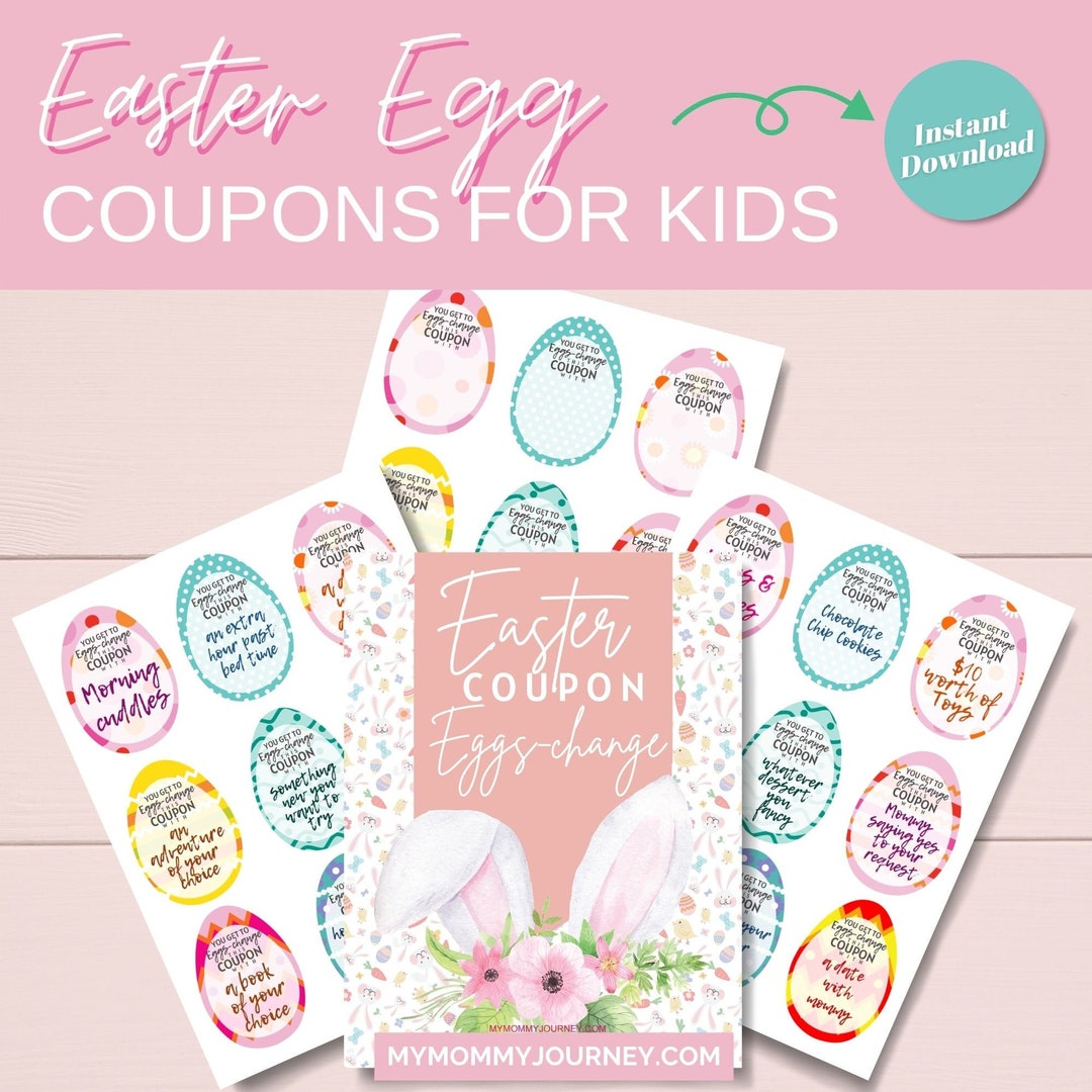Printable Easter Egg Coupons for Kids, Kids Easter Basket Stuffer ...