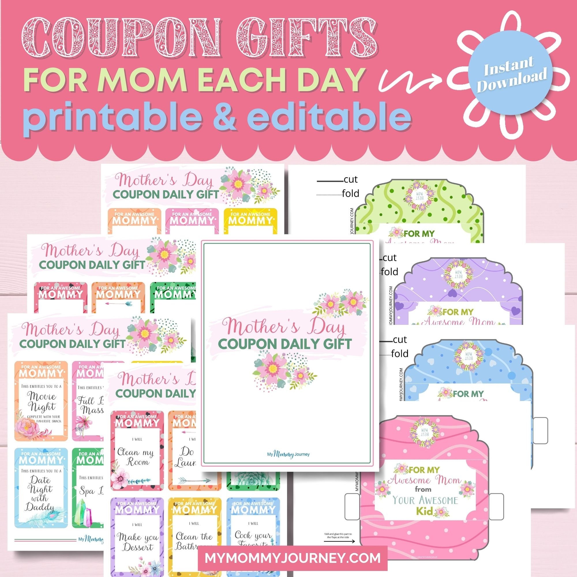 Mother's Day Coupon Daily Gift, Printable Coupons With Gift Envelopes ...