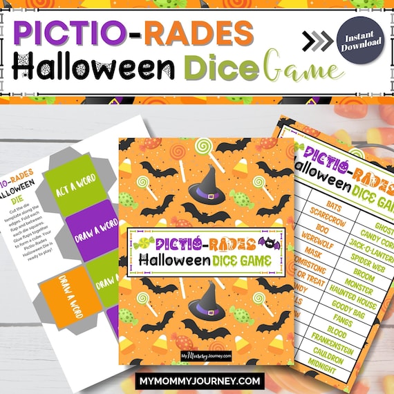 Pictionary Charades Halloween Dice Game Printable Halloween | Etsy