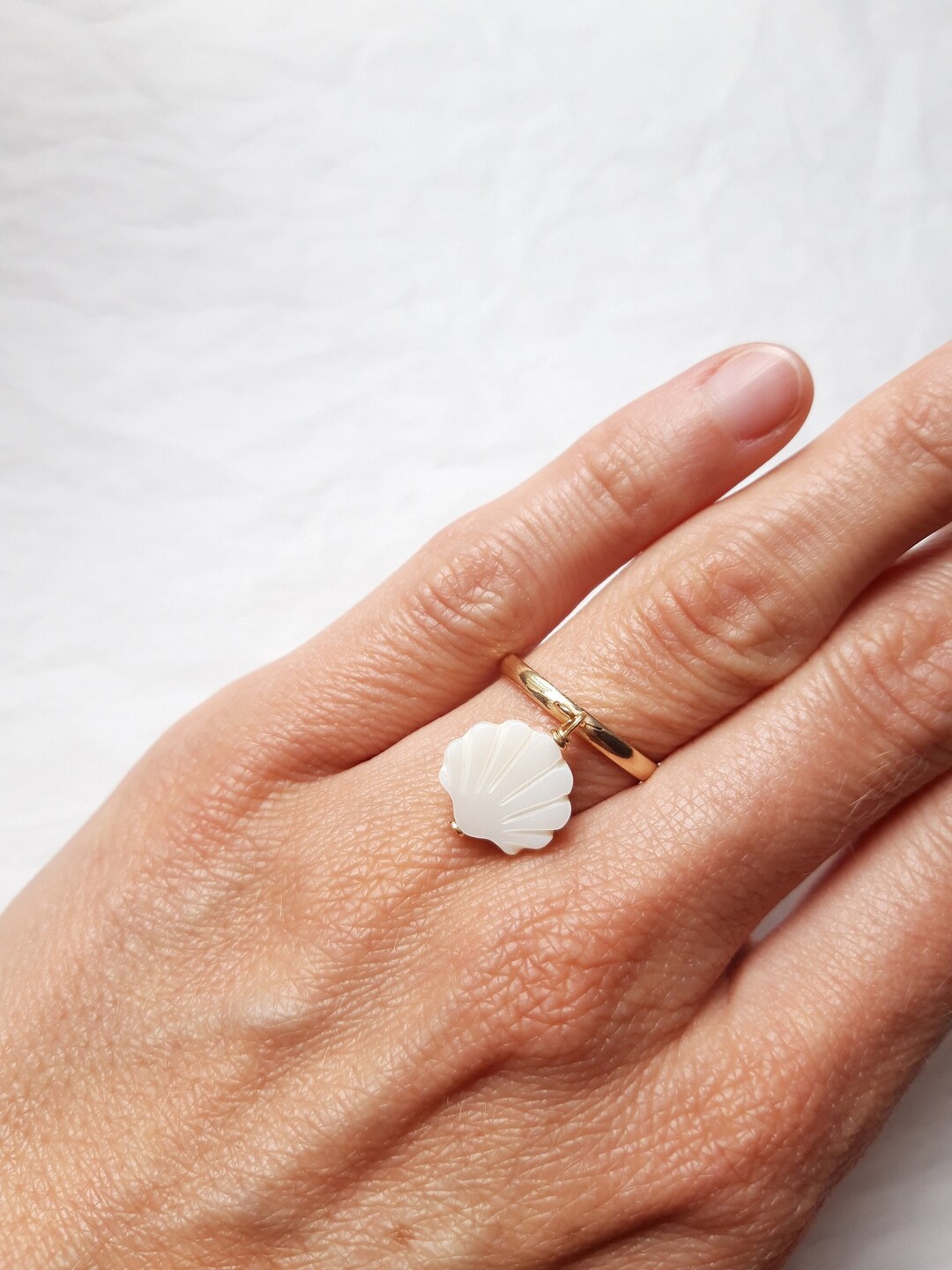 Natural Mother-of-pearl Shell Ring and Adjustable 925 Silver Ring Gilded With Fine Gold - Etsy UK