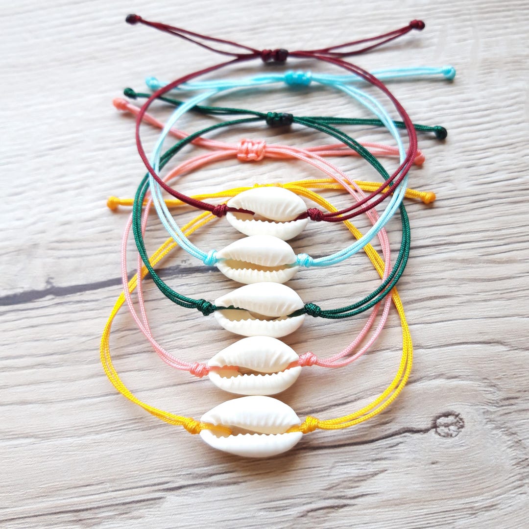 Natural Cowrie Shell Bracelet and Colored Thread: Choice of Cord Color ...