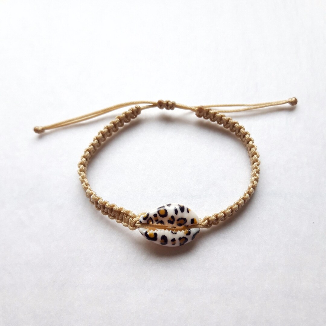 Macrame and Leopard Cowrie Shell Handmade Bracelet, Summer Beach ...