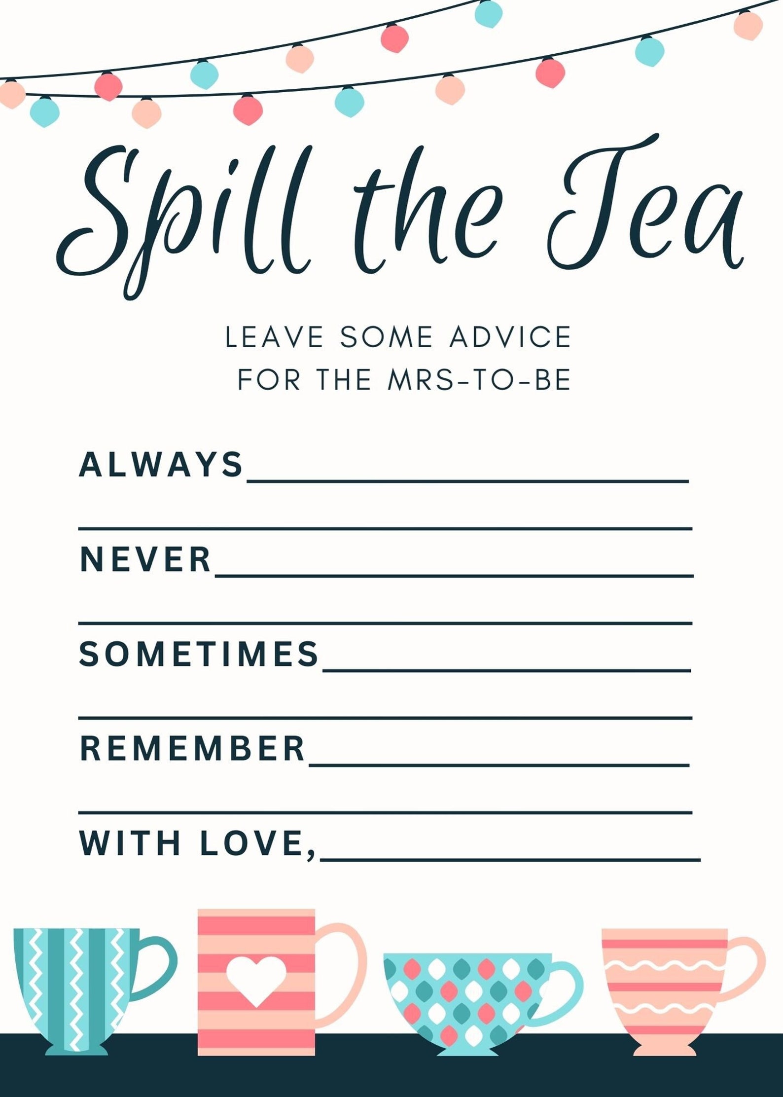 Tea Party "spill the Tea" Advice Cards - Etsy