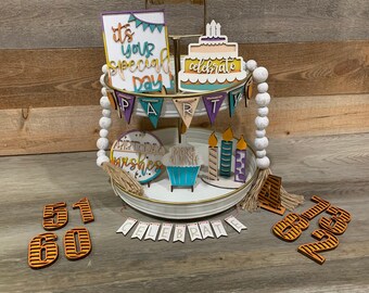 Birthday Party Decor Birthday Tiered Tray Table Decor Centerpiece Signs ...