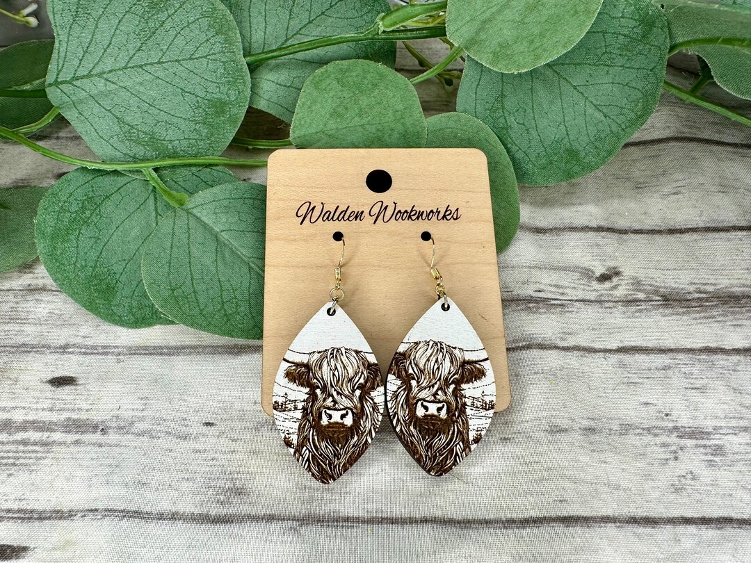 Highland Cow Earrings. Farm Long Hair Cow Covered Eyes. Super ...