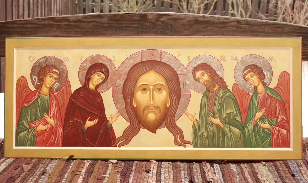 Hand Painted Icon of Deeisis Row - Jesus Christ, Virgin Mary, John the ...