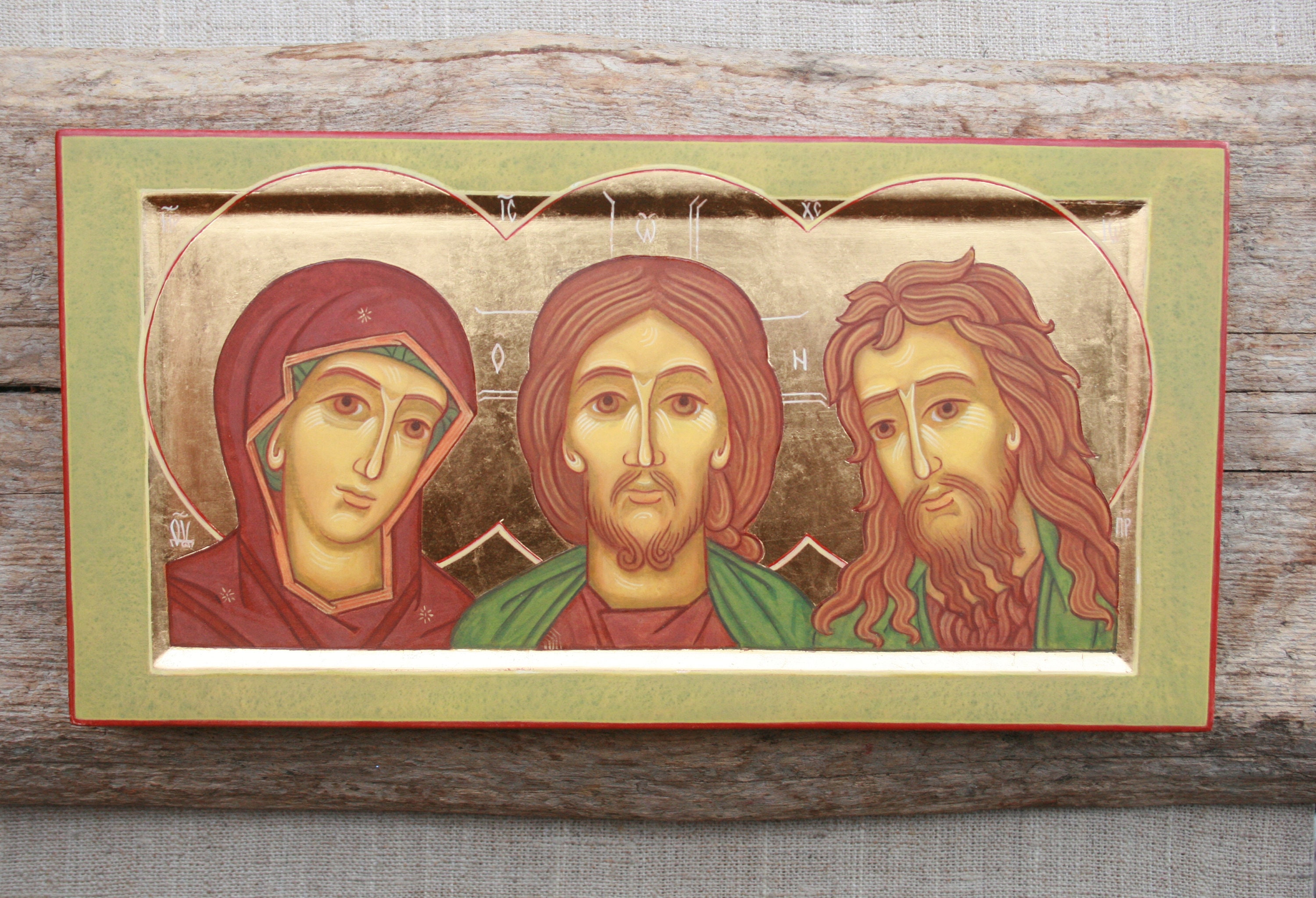 Hand Painted Icon Deesis Mother of God, Jesus Christ, John the Baptist ...