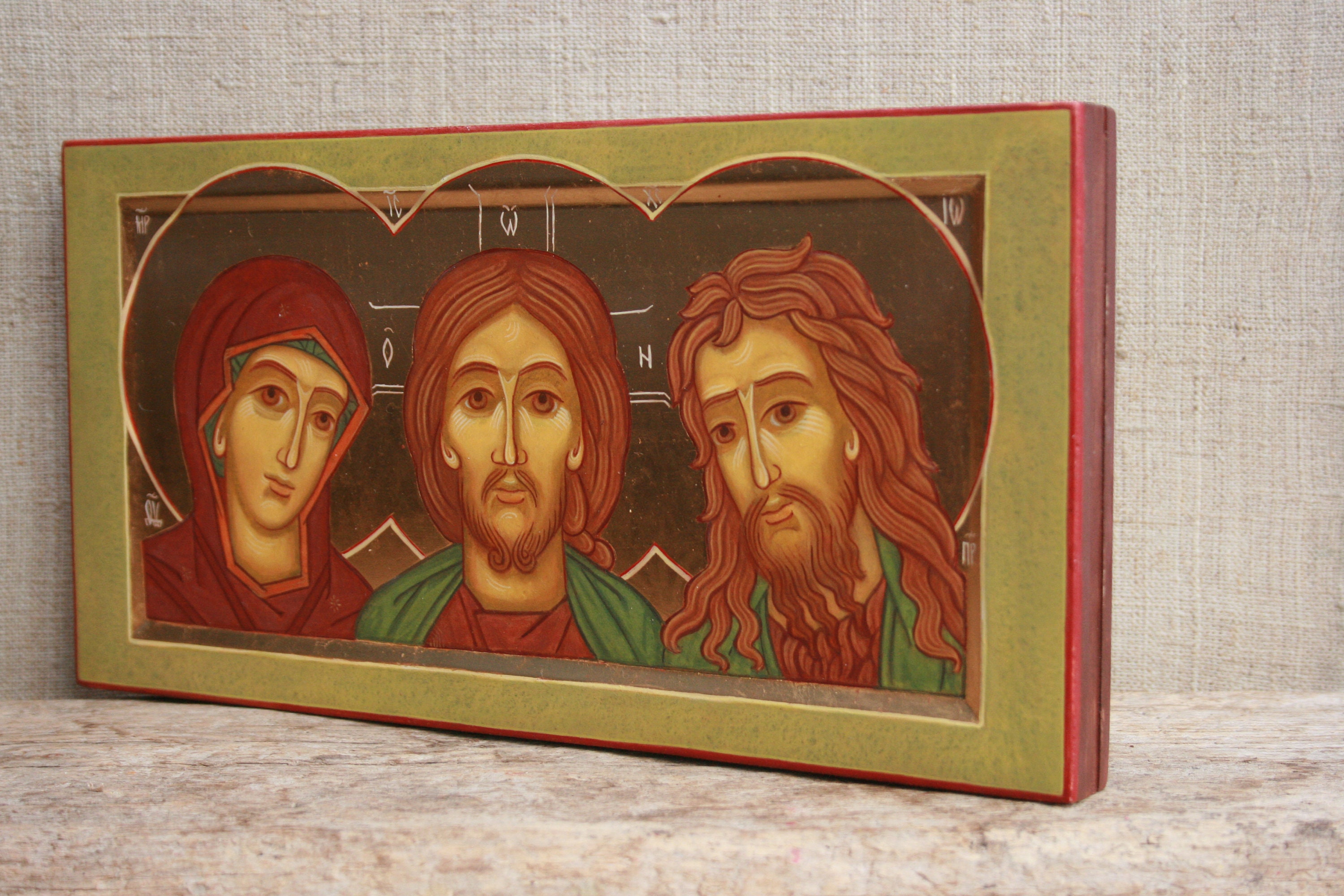 Hand Painted Icon Deesis Mother of God, Jesus Christ, John the Baptist ...