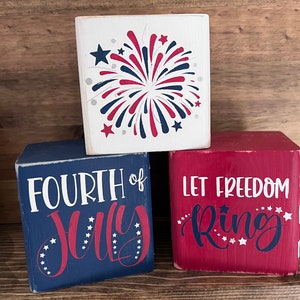 Reclaimed Wood Farmhouse Patriotic Blocks 4th of July Decor - Etsy