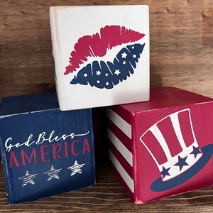 Reclaimed Wood Farmhouse Patriotic Blocks 4th of July Decor - Etsy