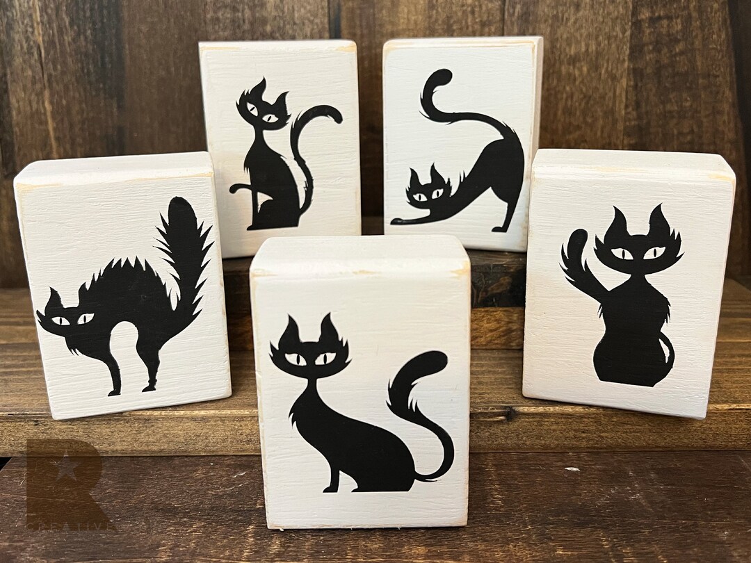 Spooky Cat Wood Blocks Reclaimed Wood Farmhouse Halloween - Etsy
