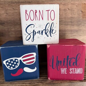 Reclaimed Wood Farmhouse Patriotic Blocks 4th of July Decor - Etsy