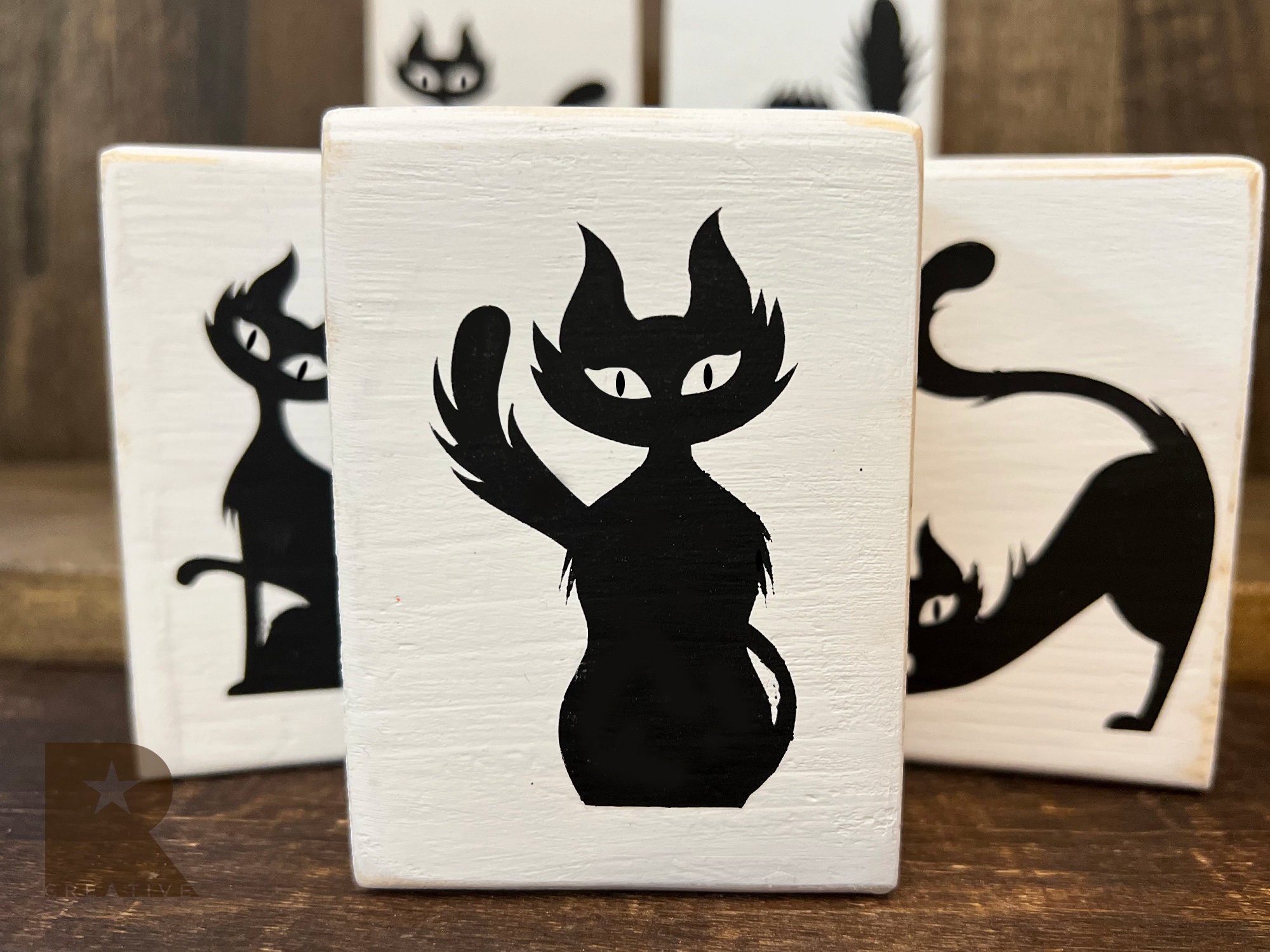 Spooky Cat Wood Blocks Reclaimed Wood Farmhouse Halloween - Etsy