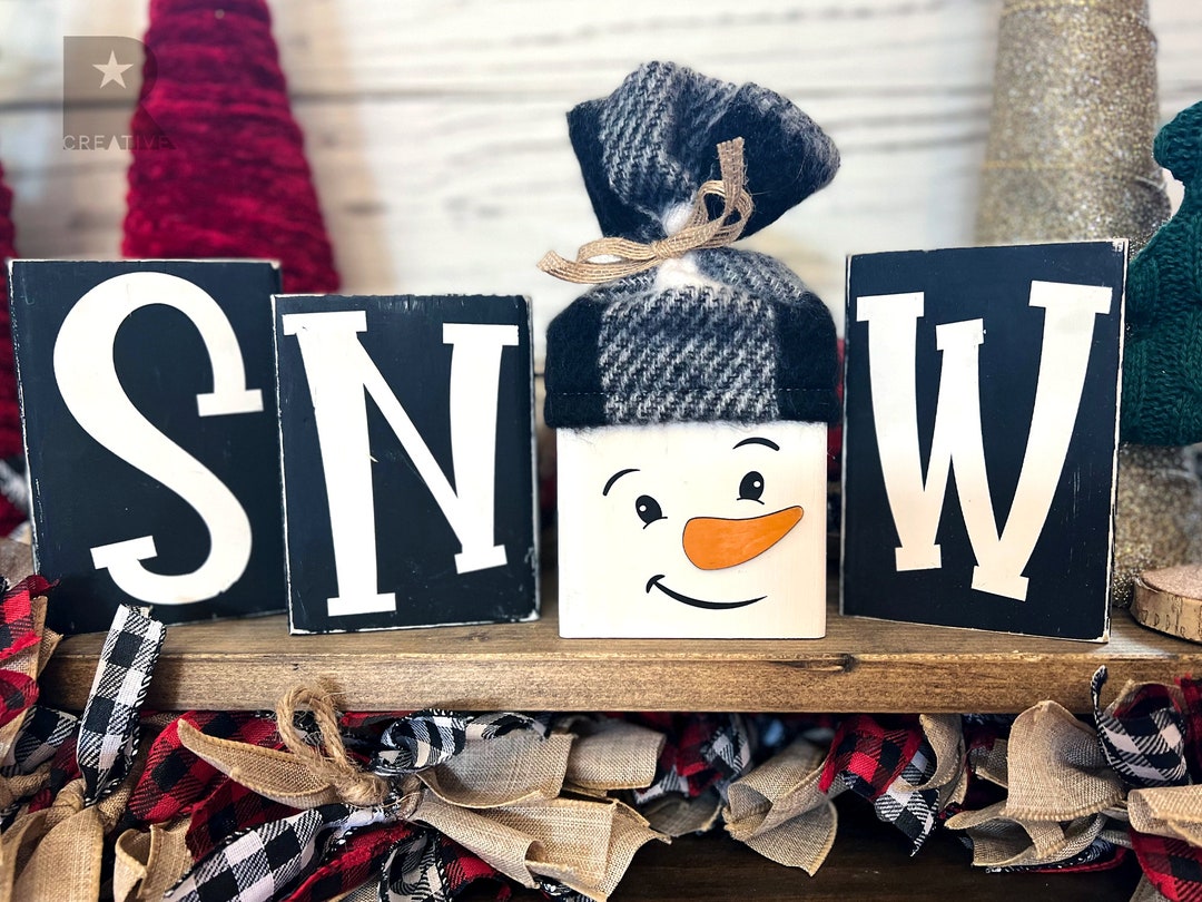 Rustic Snowman Block Set Wood Snowman Blocks SNOW Wood Blocks Farmhouse ...