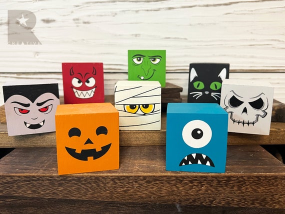 Halloween Faces Mini Wood Blocks Reclaimed Wood Farmhouse - Etsy