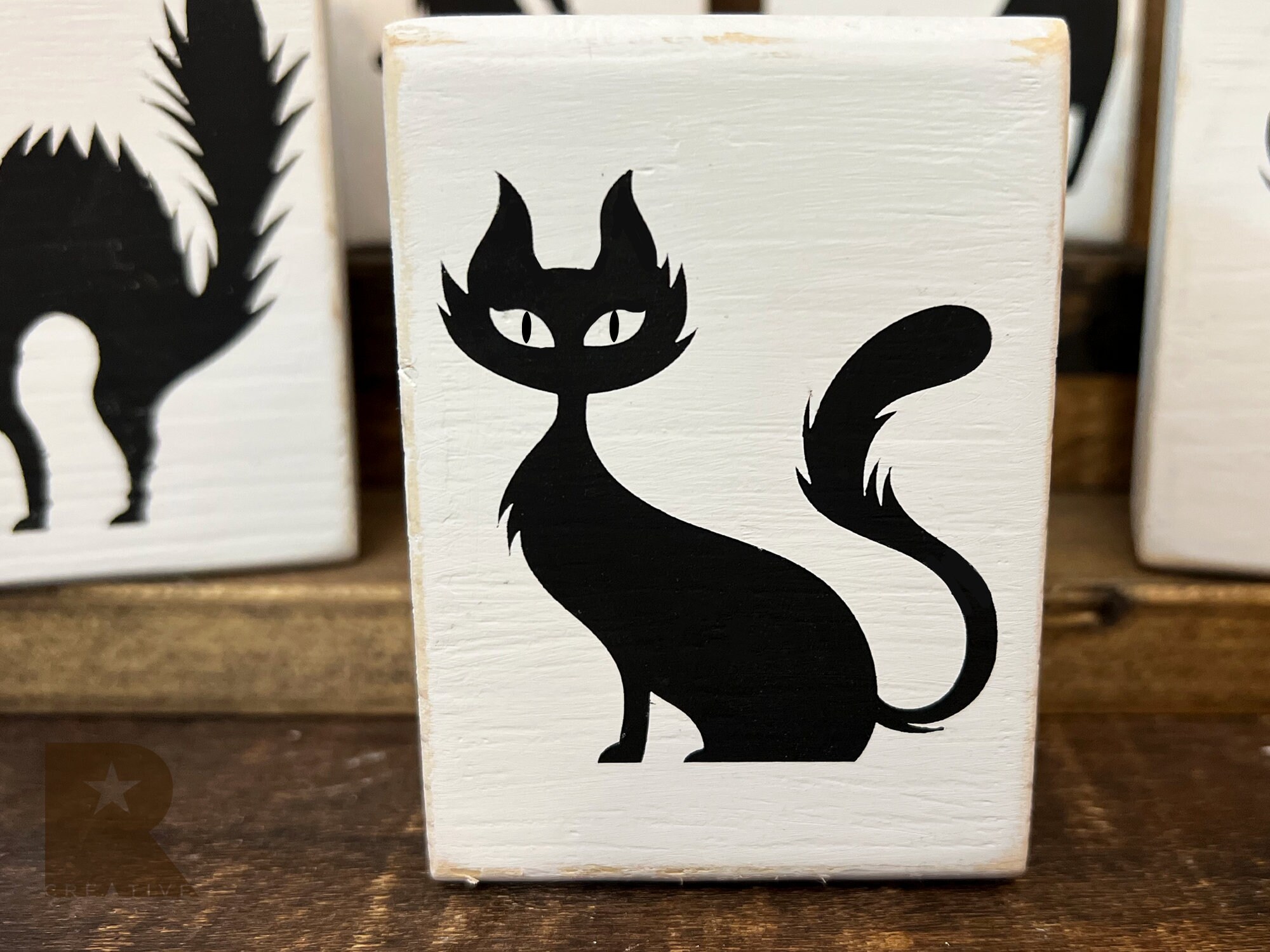 Spooky Cat Wood Blocks Reclaimed Wood Farmhouse Halloween - Etsy