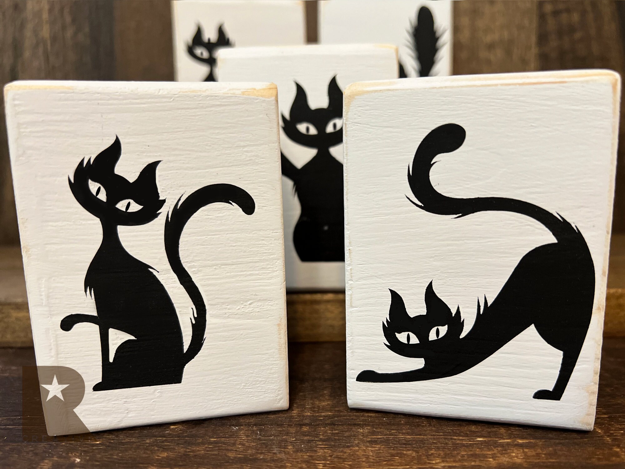 Spooky Cat Wood Blocks Reclaimed Wood Farmhouse Halloween - Etsy