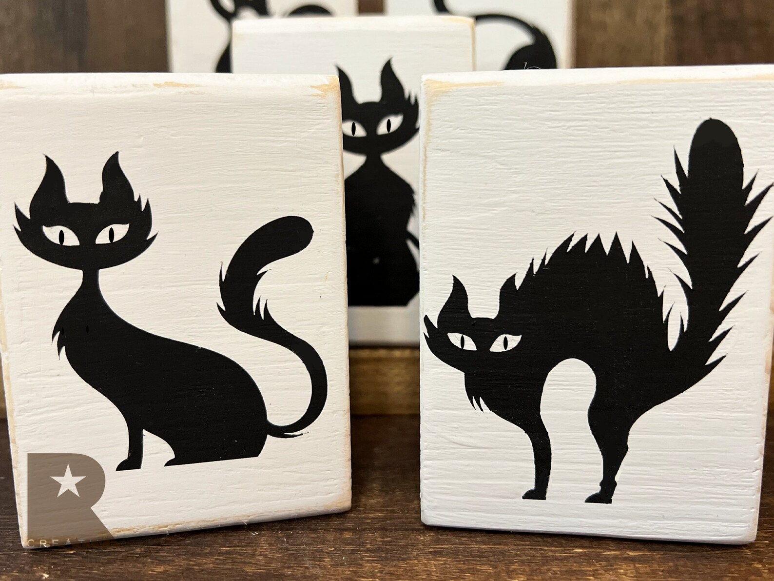 Spooky Cat Wood Blocks Reclaimed Wood Farmhouse Halloween - Etsy