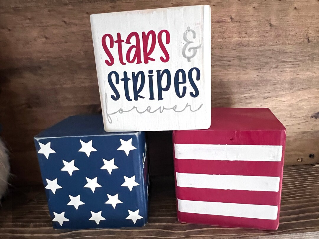 Reclaimed Wood Farmhouse Patriotic Blocks 4th of July Decor - Etsy